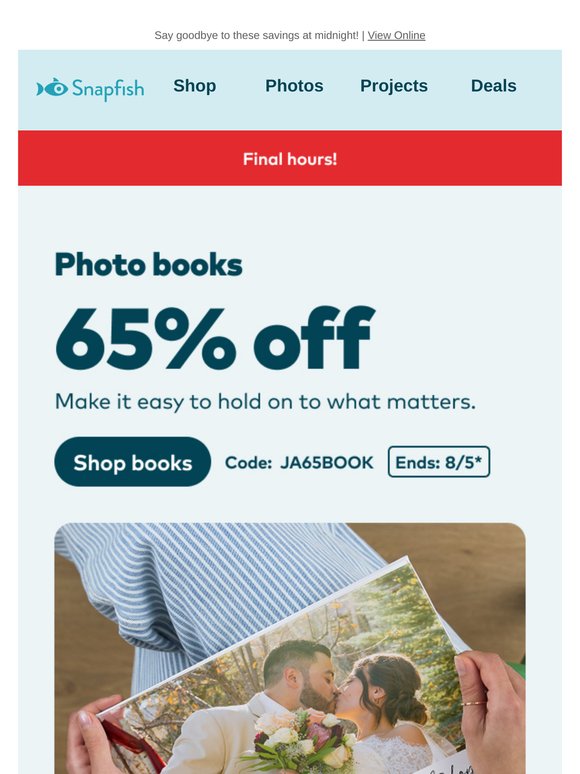 Snapfish: 🛑 Last call for 65% off photo books + more | Milled
