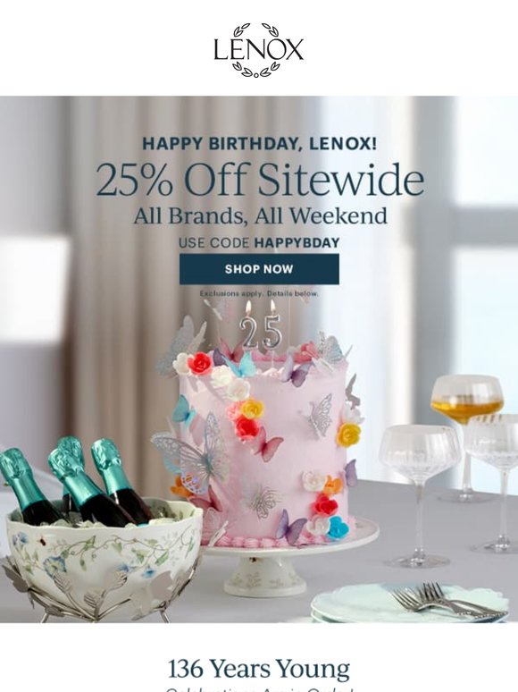 Lenox: 25% Off 🎉Happy Birthday, Lenox! | Milled