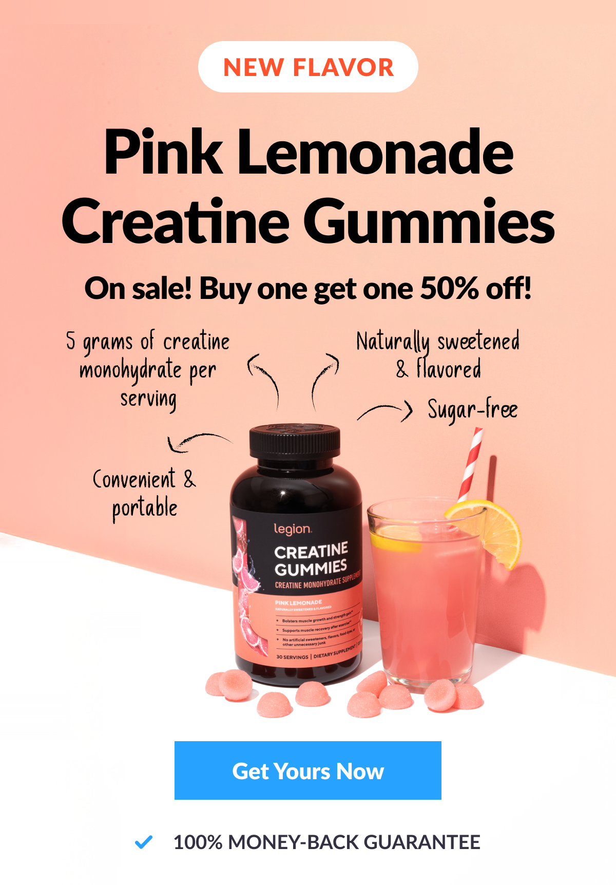 Legion: [NEW FLAVOR] Pink lemonade creatine gummies | Milled