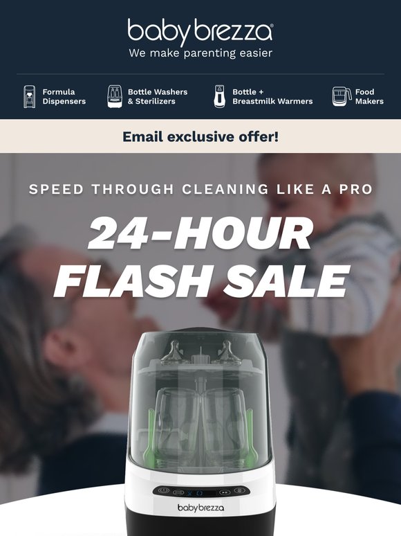 Baby Brezza: Ready, Set, Flash Sale 🏁 $50 OFF Bottle Washer Pro | Milled