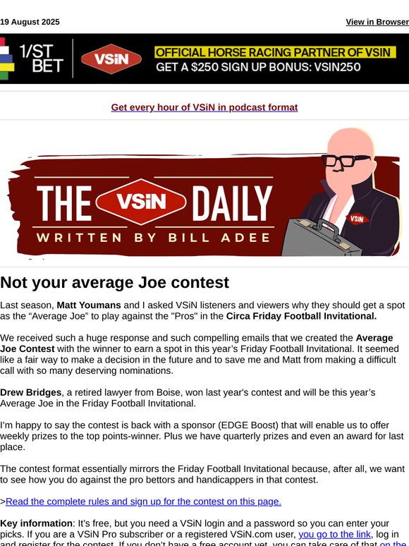 VSIN: Test Yourself Vs. Pros: Sign Up For Edge Boost Average Joe ...