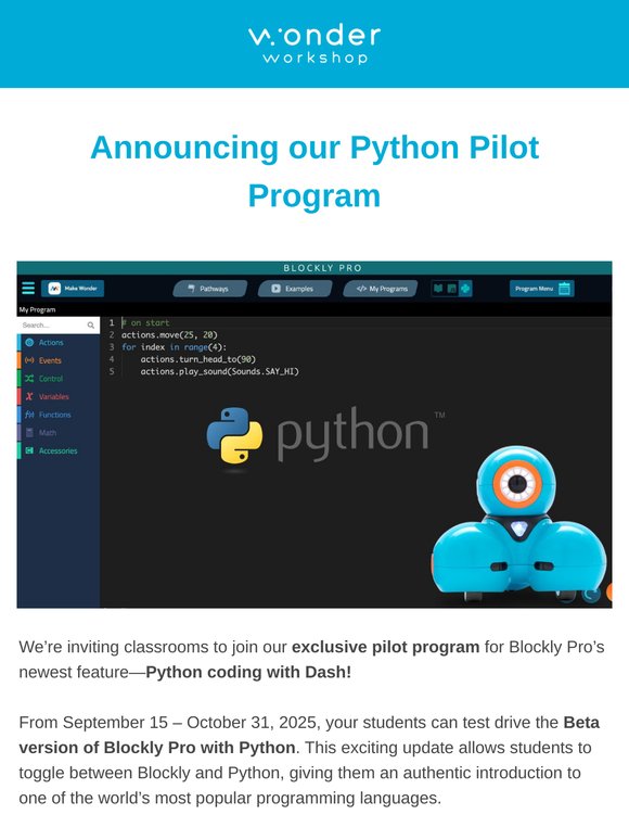Wonder Workshop: 🚀 Pilot Blockly Pro with Python! | Milled
