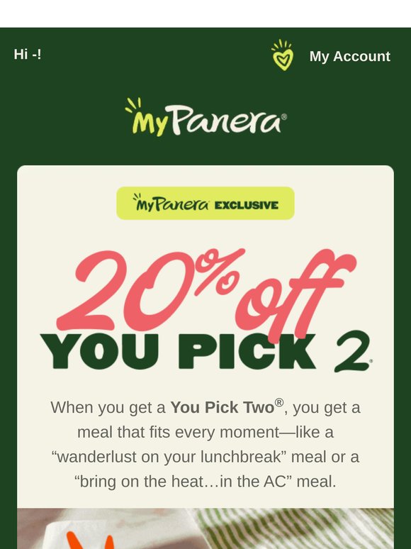 Panera Bread: 🥪20% OFF You Pick Two®🥗 | Milled