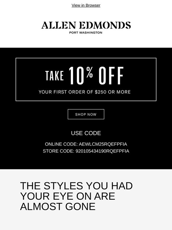 Allen Edmonds Email Newsletters: Shop Sales, Discounts, and Coupon Codes