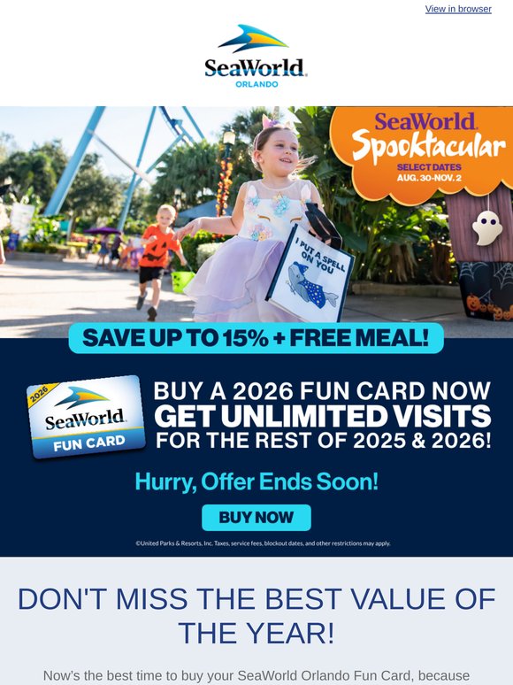 SeaWorld: Buy a 2026 Fun Card Now, Get Unlimited Visits For the Rest of ...