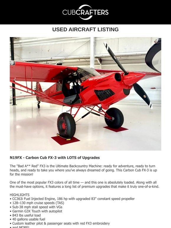 CubCrafters: Just Reduced - 2018 Carbon Cub FX-3 – The “BA RED” FX3 ...