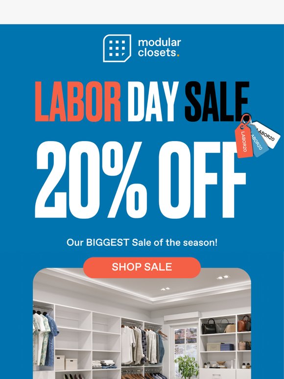 Modular Closets: It's the Labor Day Sale. Get excited! 👉 | Milled