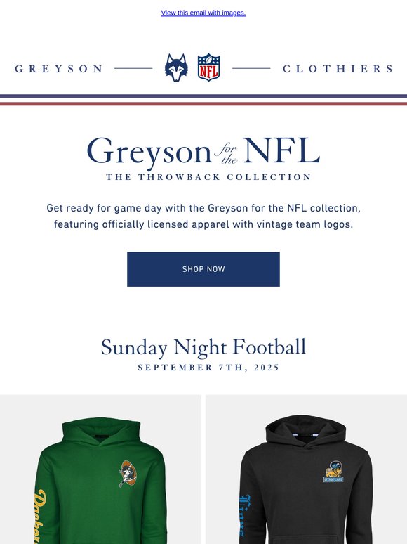 Greyson Clothiers: Upcoming Matchups || Greyson for the NFL | Milled