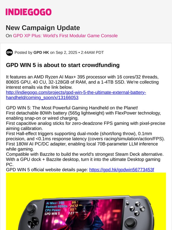 Indiegogo: 📢 Update #40 from GPD XP Plus: World's First Modular Game ...
