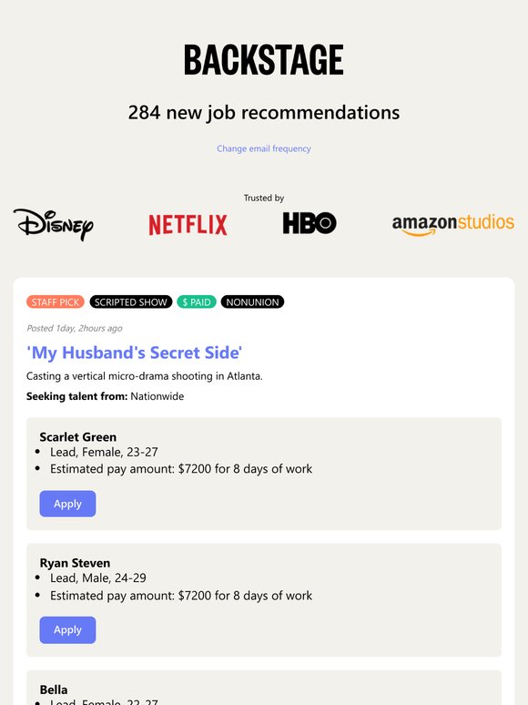 Backstage: 284 New Roles Available for Job Recommendations - Sep 3 | Milled
