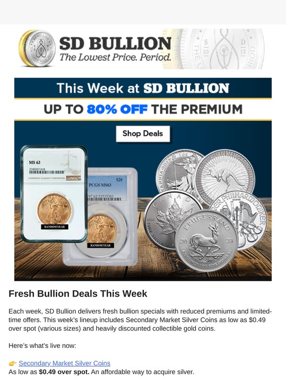 SD Bullion: 👉 Silver Coins + Silver Bars at Blowout Pricing | Milled