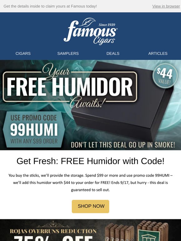 Famous Smoke Shop: 🚨 48 Hours Only: Get Your FREE Humidor! | Milled