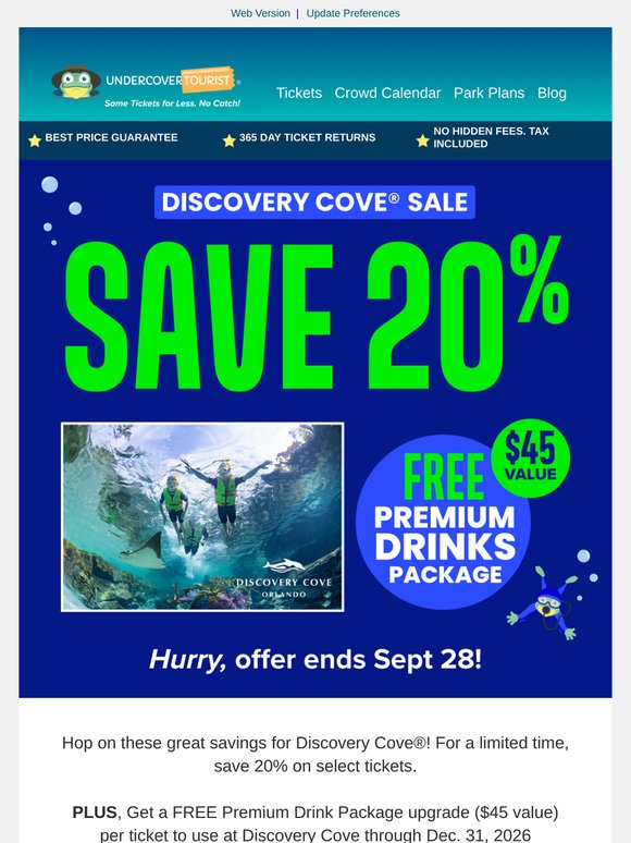 Undercover Tourist: Discovery Cove Deal: 20% Savings + FREE Premium ...