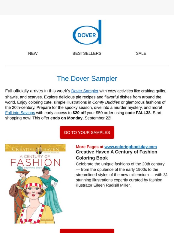 Dover Publications: Dover Sampler: Great Recipes, Cozy Coloring + $20 ...