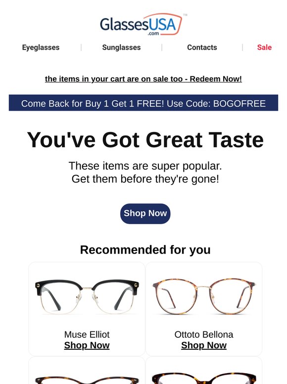 GlassesUSA: Confirmed Glasses Sale: Buy 1 Get 1 FREE! Hurry Before They ...