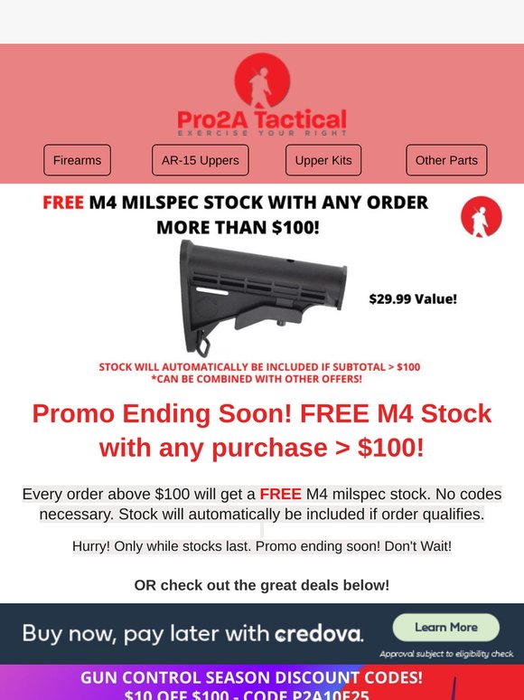 Pro2A Tactical: Hurry Promo Ending Soon! FREE M4 Stock with any order ...