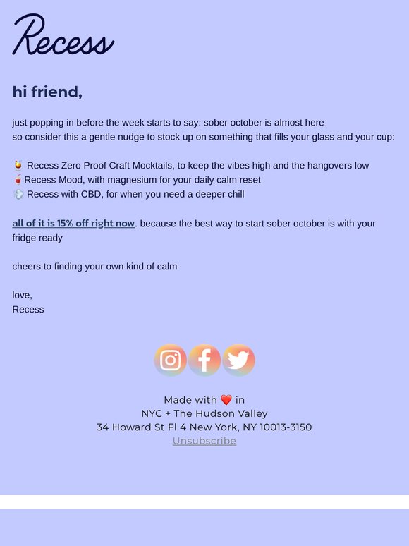 Recess: your pre-sober october check-in | Milled