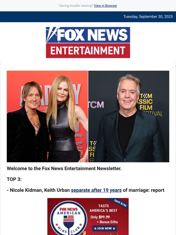 Fox News: Nicole Kidman and Keith Urban split, Shaun Cassidy's beef ...