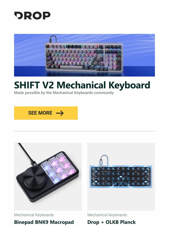 Drop: SHIFT V2 Mechanical Keyboard, Binepad BNK9 Macropad, Drop + OLKB ...