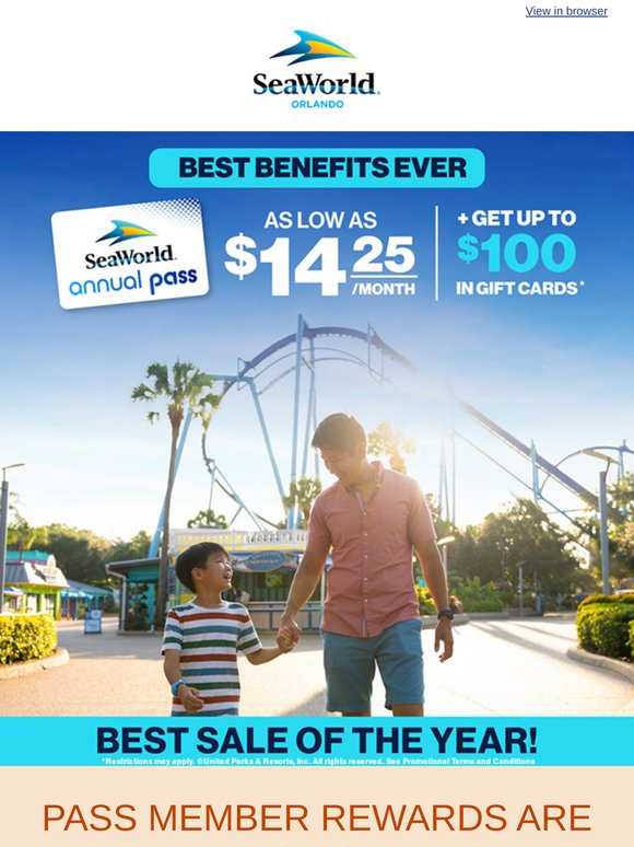 SeaWorld: 🏃 HURRY: Passes as low as $14.25/month + up to $100 in Gift ...