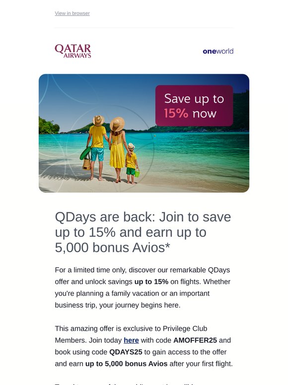 Qatar Airways: QDays are back: Join to save up to 15% and earn up to ...