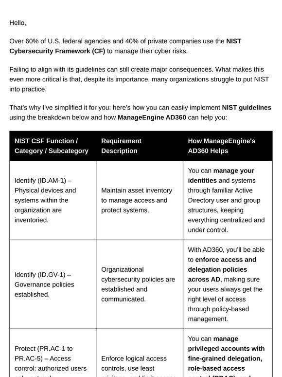 ManageEngine: A 15-minute call to assess your IAM alignment with NIST ...