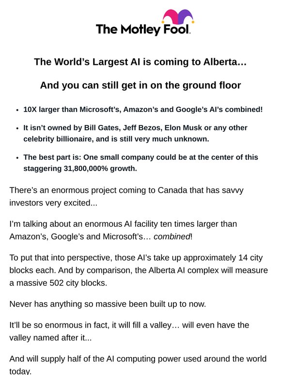 The Motley Fool: World’s largest AI is coming to Alberta | Milled