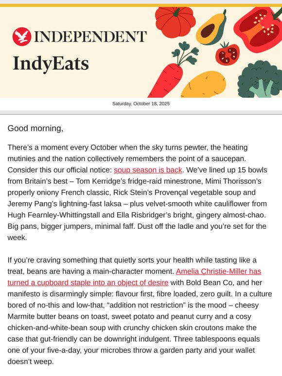The Independent: 15 warming soup recipes to see you through autumn | Milled