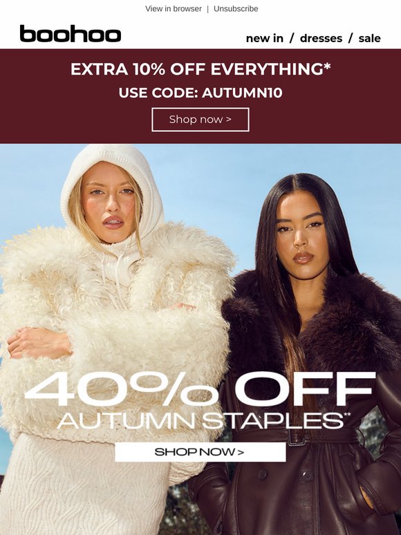 Boohoo: Autumn DEALS | Save 40% | Extra 10% off 🍂 | Milled