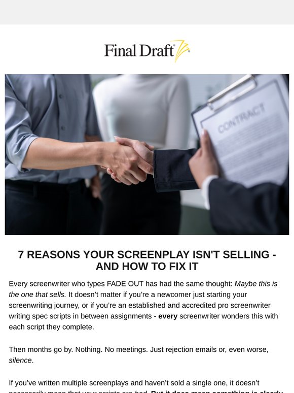 Final Draft: 7 Reasons Your Screenplay Isn't Selling (And How To Fix It ...