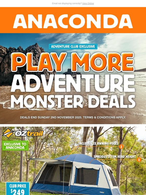 Anaconda: $249 OZtrail Hightower 10 Person Tent | Milled