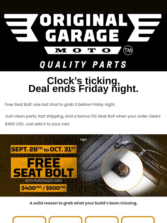 Original Garage Moto: Free Seat Bolt — Just 5 Days Left | Milled