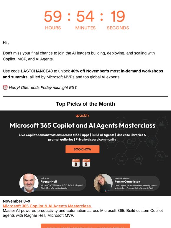 Packt: Less Than 48 Hours Left: Save 40% on Packt’s Top AI Workshops ...