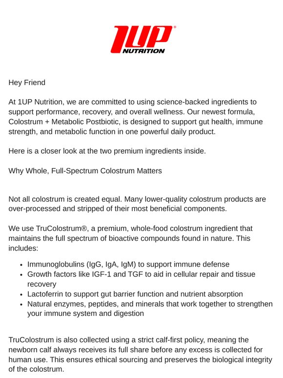 1 Up Nutrition: Colostrum + Metabolic Postbiotic: Ingredient and ...