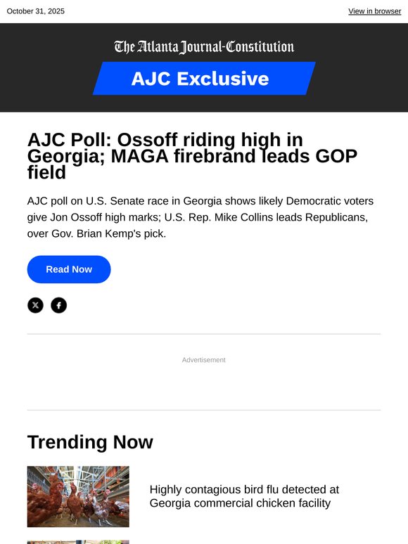 Atlanta Journal-Constitution: AJC Poll: Ossoff riding high in Georgia ...