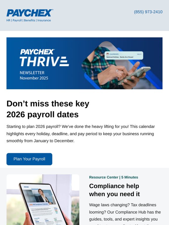 Paychex: Plan ahead: Your 2026 payroll calendar | Milled