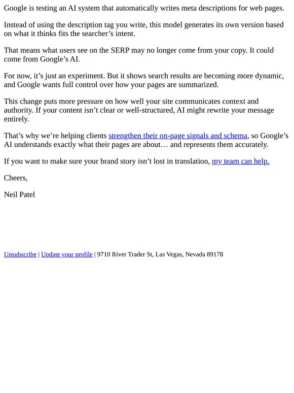 Neil Patel Digital: Your meta descriptions might soon be rewritten | Milled