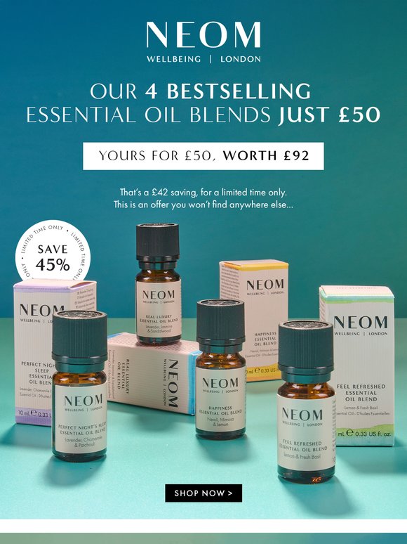 NEOM: Four Essential Blend Oils For £50 | Milled