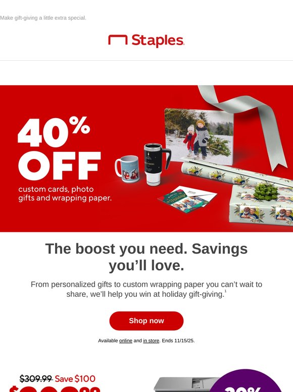 Staples: 40% off custom holiday printing, just in time ⏰ | Milled