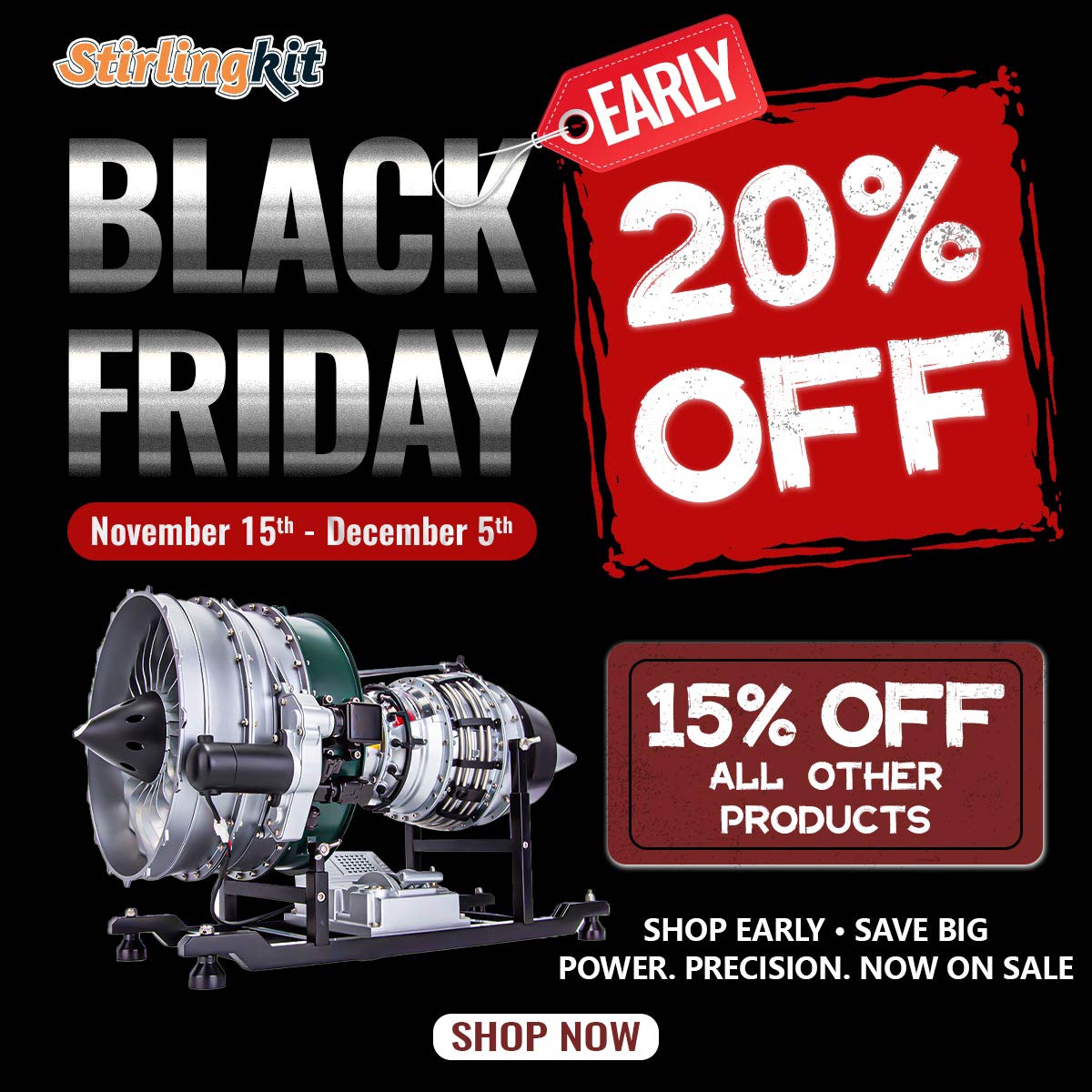 Stirlingkit: ⏰Almost Gone! Black Friday Engine Kits Limited Stock | Milled