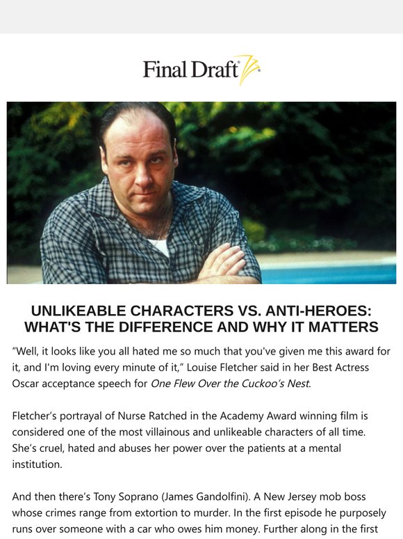 Final Draft: Unlikeable Characters vs. Anti-Heroes: what's the ...