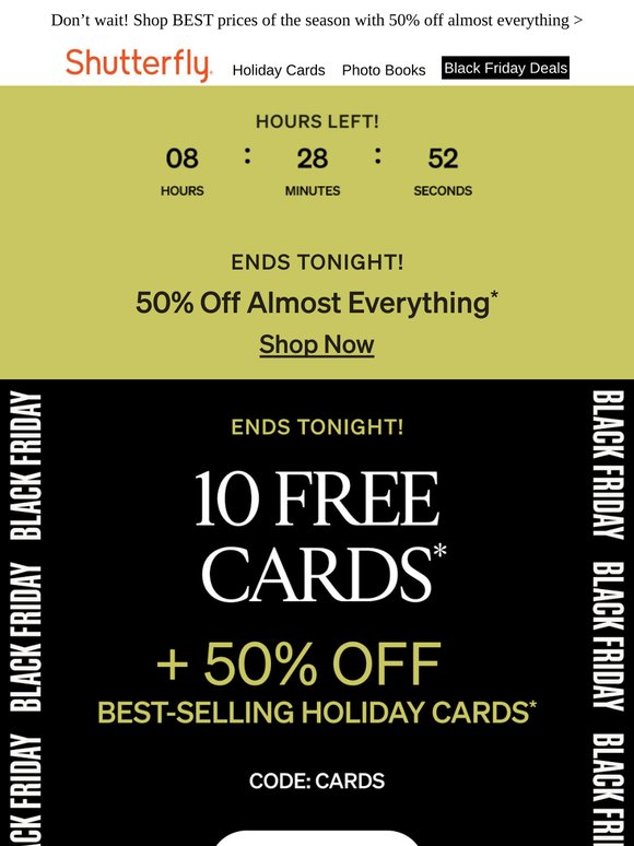 Shutterfly: 💌 Ends Tonight: 10 Free Cards + 50% Off Best-Selling ...