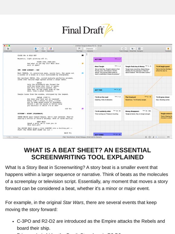 Final Draft: What is a Beat Sheet? An essential screenwriting tool explained | Milled