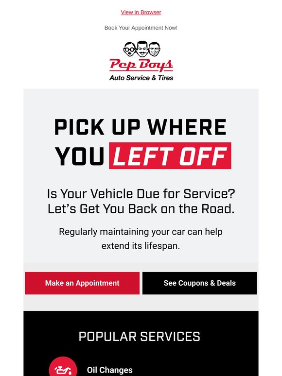 Pep Boys: Service for Your Vehicle — Let's Get You Back on Track | Milled