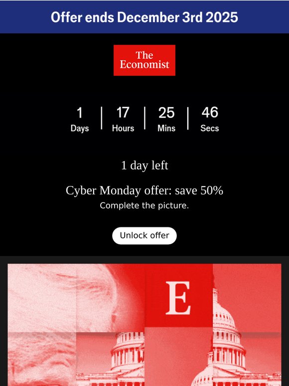 The Economist: 1 day left: save 50% on The Economist | Milled