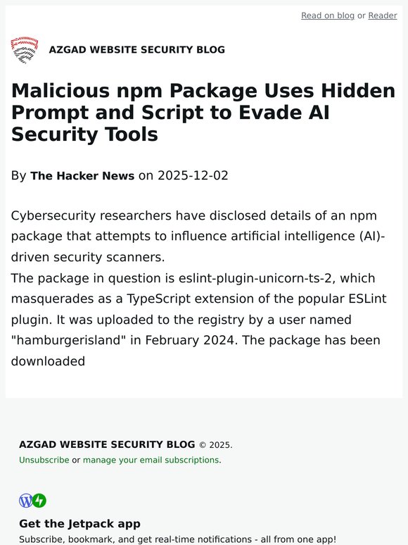 AZGAD Security: Malicious npm Package Uses Hidden Prompt and Script to ...