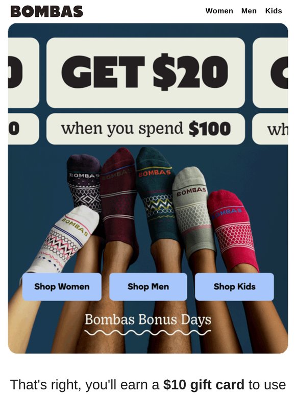 Bombas: 🚨 Earn a $10 Gift Card for Every $50 Spent | Milled