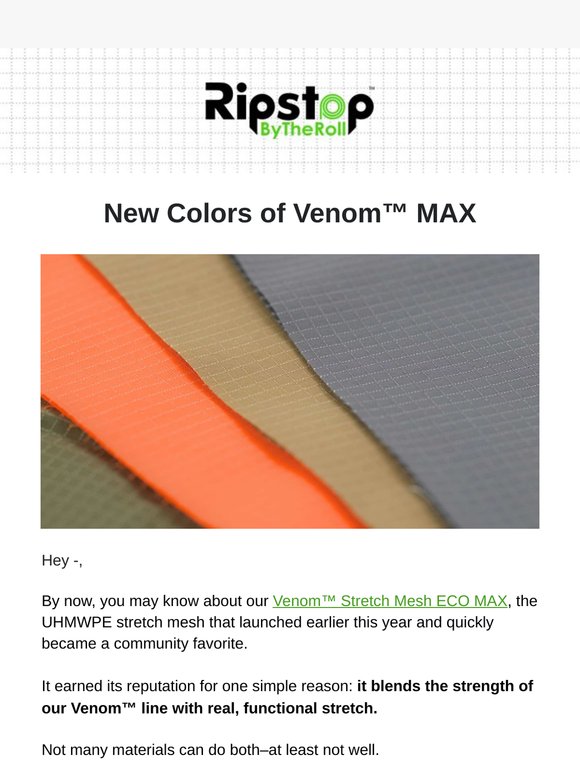 Ripstop by the Roll: [New Colors 🎨] Venom™ Stretch Mesh ECO MAX | Milled
