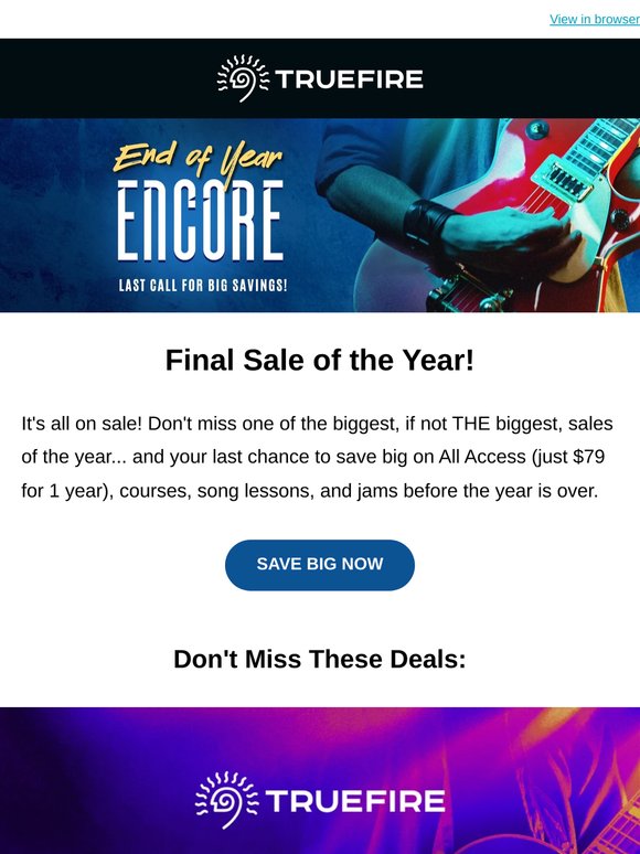 TrueFire: 🎉 End of Year Encore: SAVE 70%! | Milled