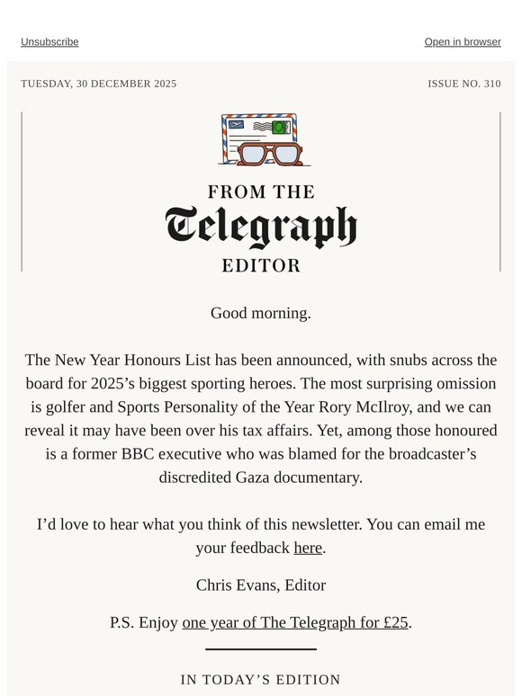 The Telegraph: Honours reward failure and snub success | Milled